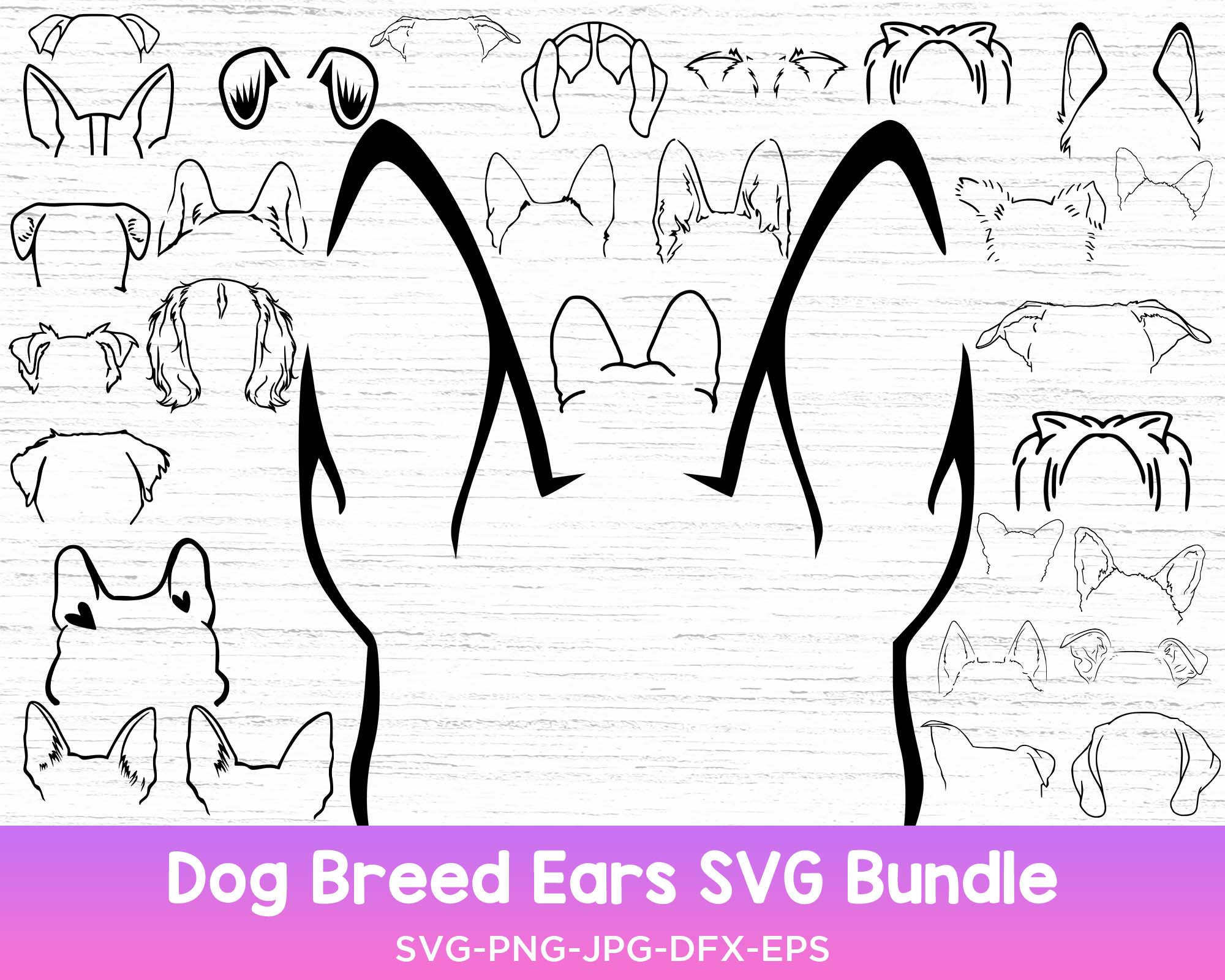 Dog Breed Ears Svg Bundle, Dog Breed Ears Svg, Dog Ears Outline Bundle ...