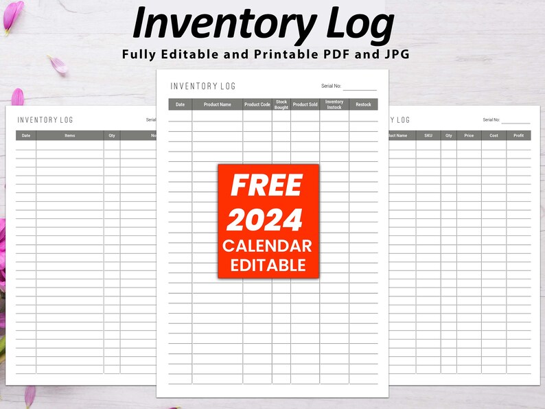 Editable Inventory Log, Inventory Tracker, Product Inventory, Inventory ...