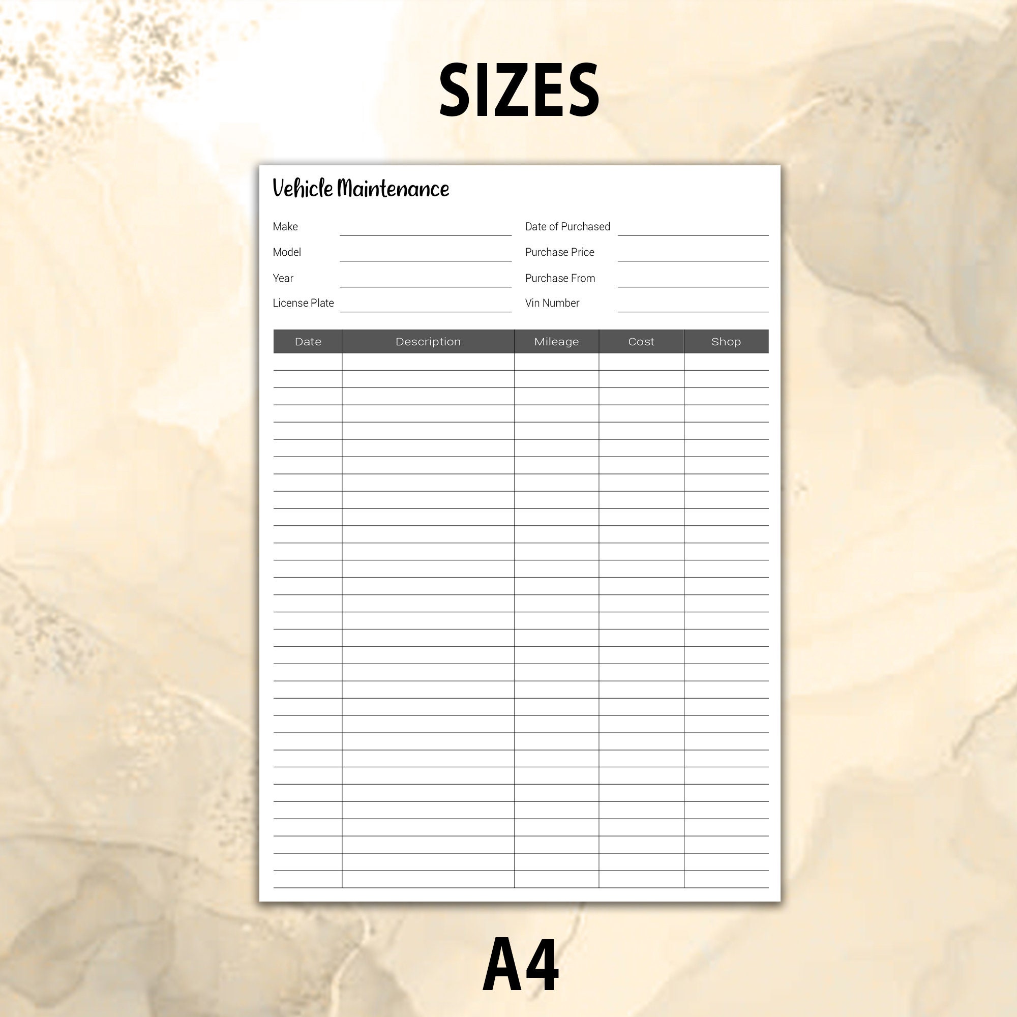 Editable Vehicle Maintenance Log Book, Service Tracker (PDF) - Etsy