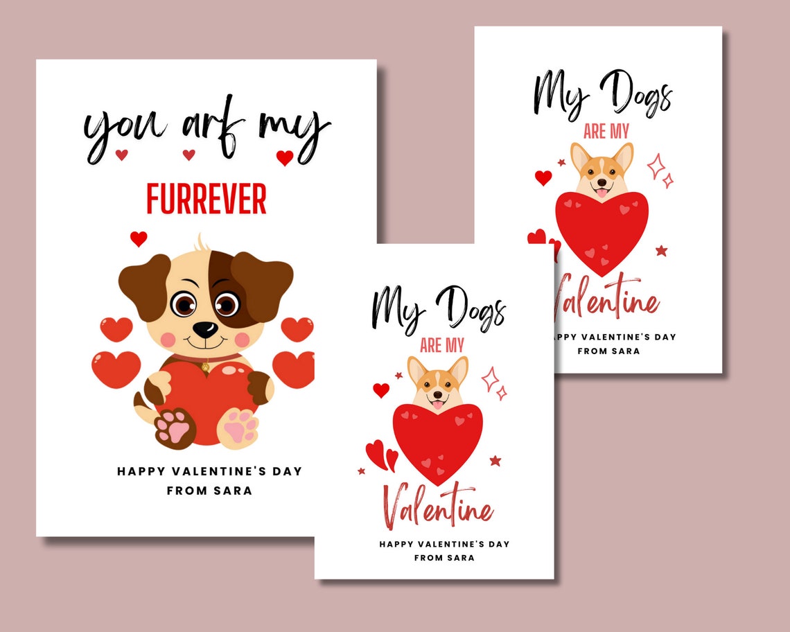 EDITABLE Printable Dog Valentine Cards, Valentines Day Cards, Valentine ...