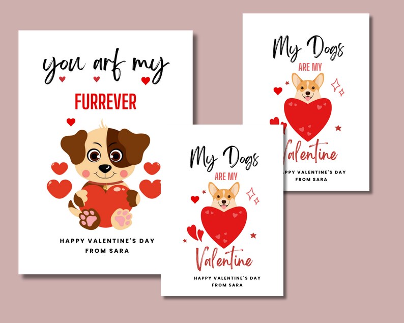 EDITABLE Printable Dog Valentine Cards, Valentines Day Cards, Valentine ...