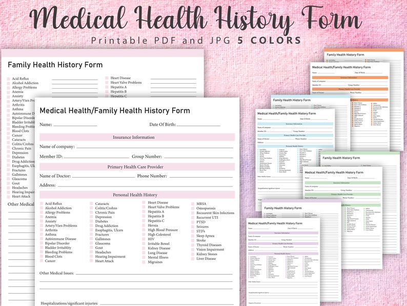 Medical Health History Form, Patient Health History, Medical History ...