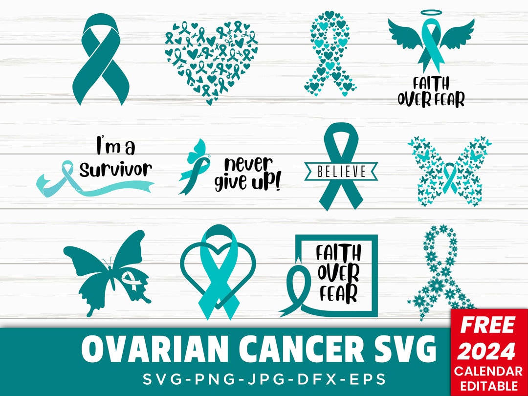 Ovarian Cancer Svg, Cancer Ribbon Svg, Cancer Awareness Svg, Teal ...