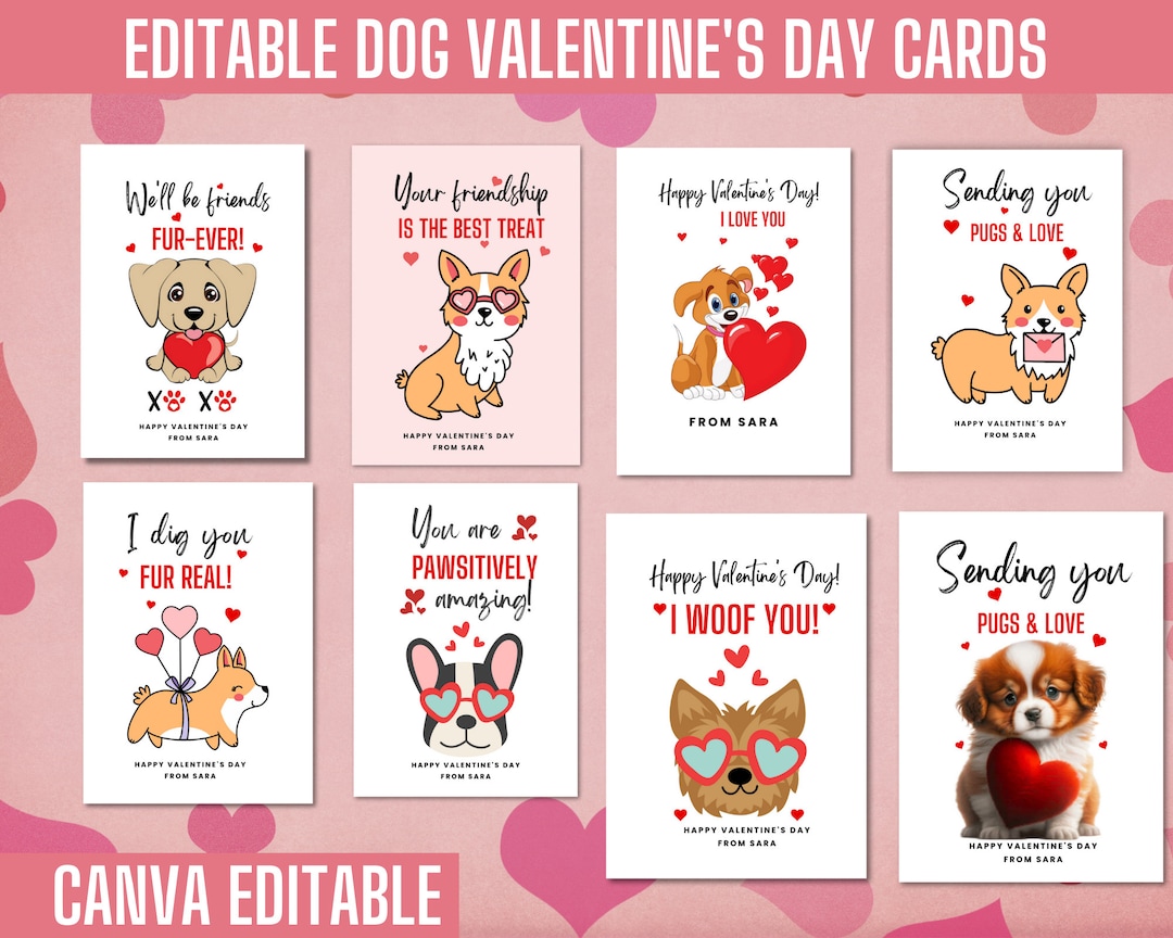 EDITABLE Printable Dog Valentine Cards, Valentines Day Cards, Valentine ...