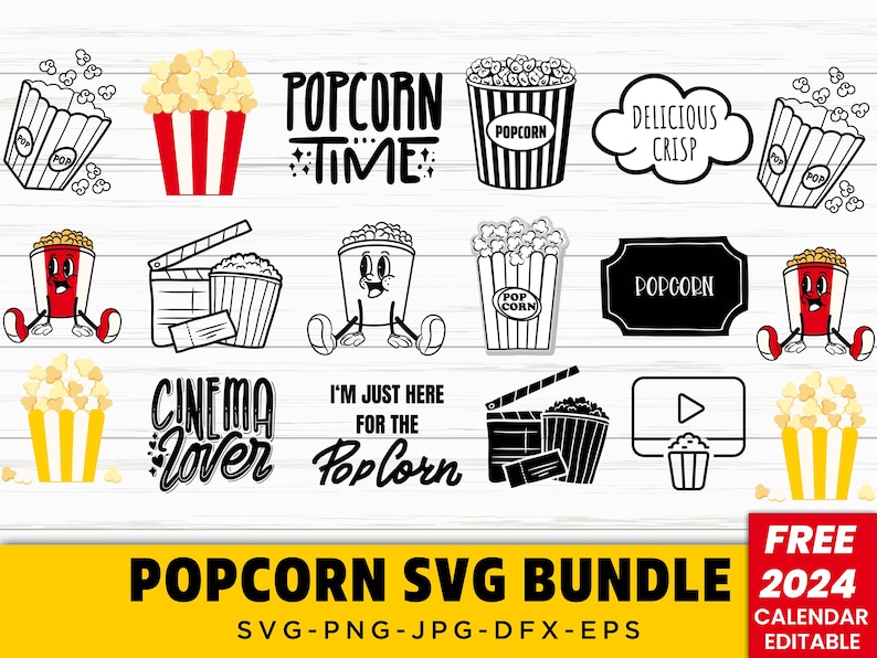 Popcorn Svg Bundle, Popcorn Box Svg, Popcorn Clipart, Pop Corn Svg ...