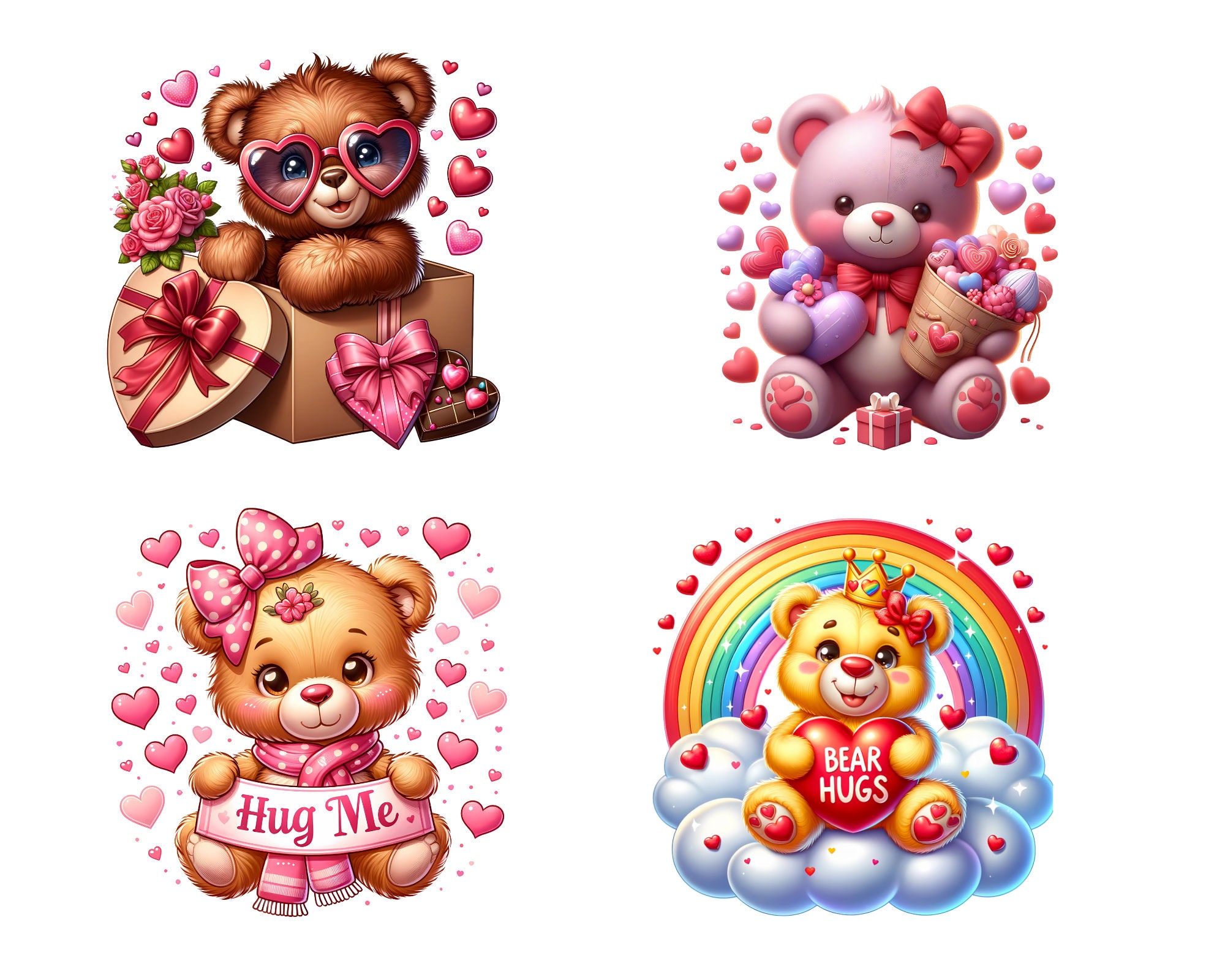 Valentine Teddy Bear Clipart, Watercolor Valentines Teddy Bear Clipart ...