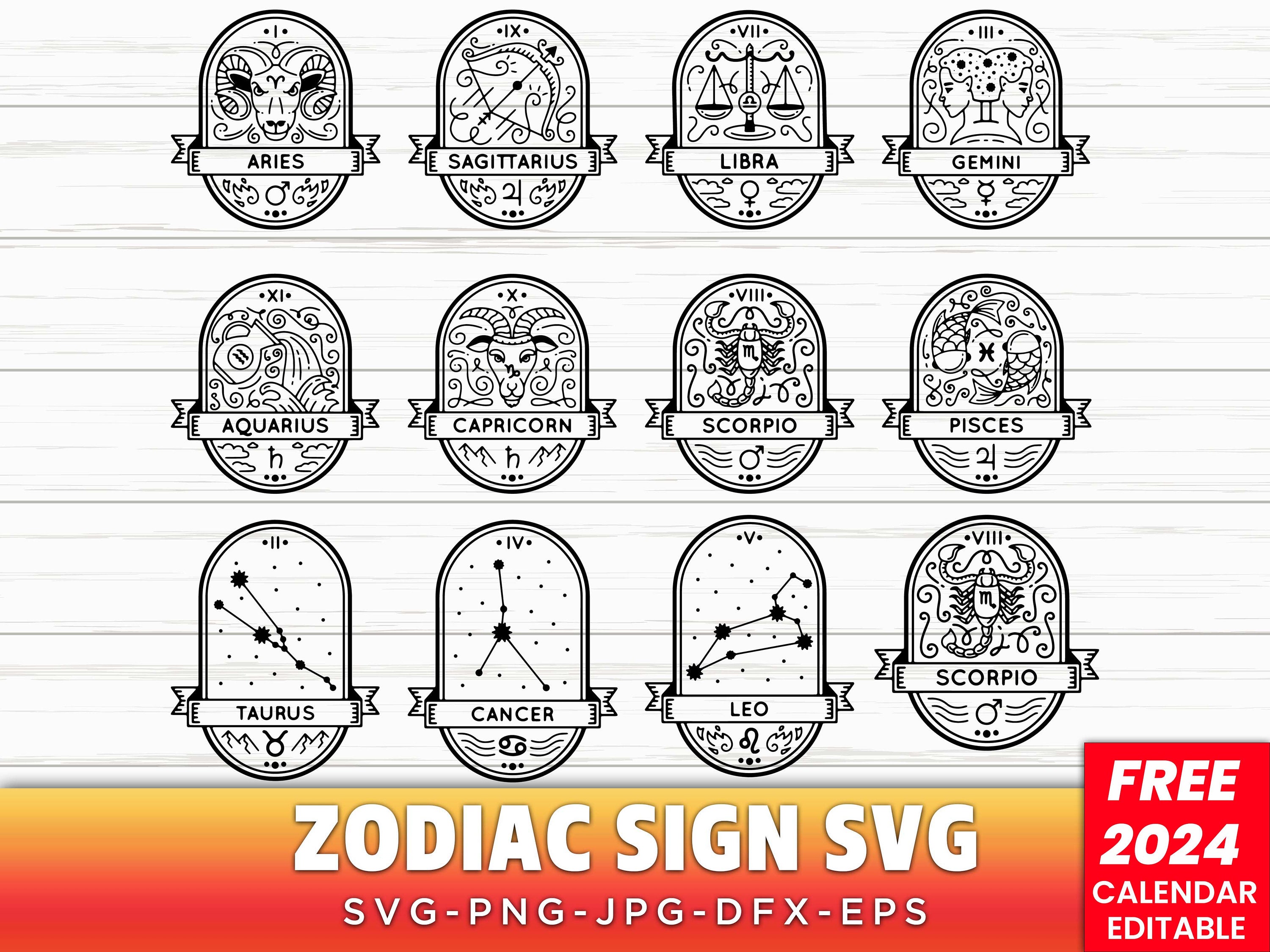 ZODIAC Sign SVG Bundle, Zodiac Sign Clipart Bundle, Zodiac Sign for ...
