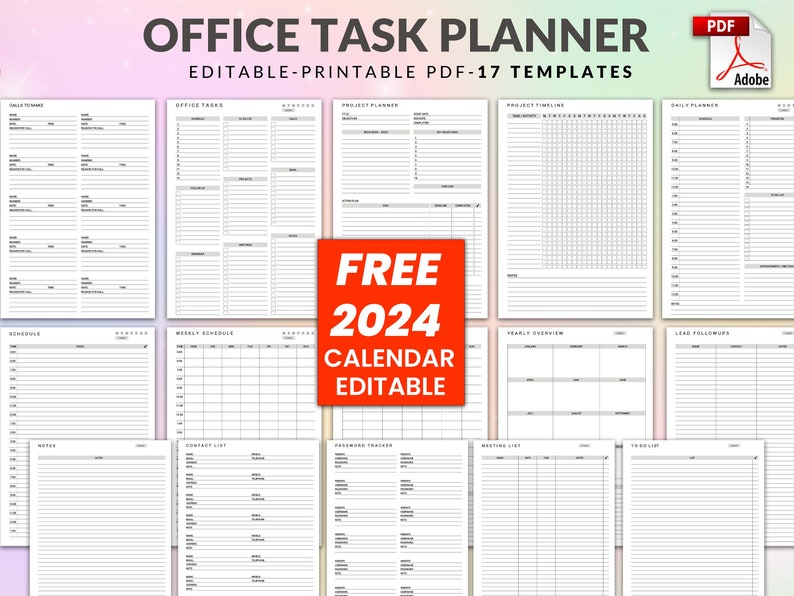 Editable Office Task Planner Set, Printable Work Schedule Planner ...