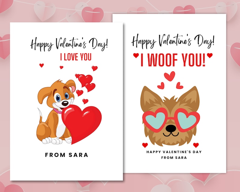 EDITABLE Printable Dog Valentine Cards, Valentines Day Cards, Valentine ...