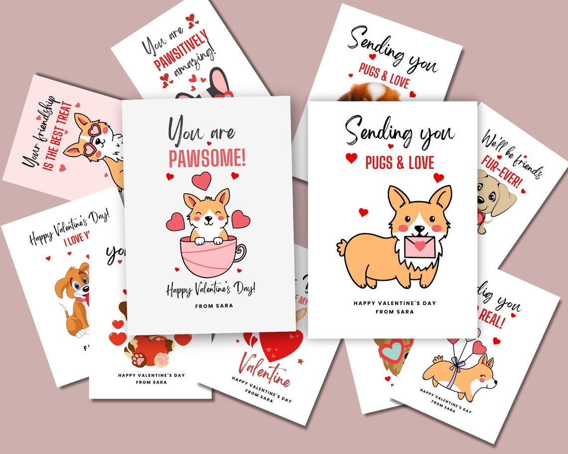 EDITABLE Printable Dog Valentine Cards, Valentines Day Cards, Valentine ...