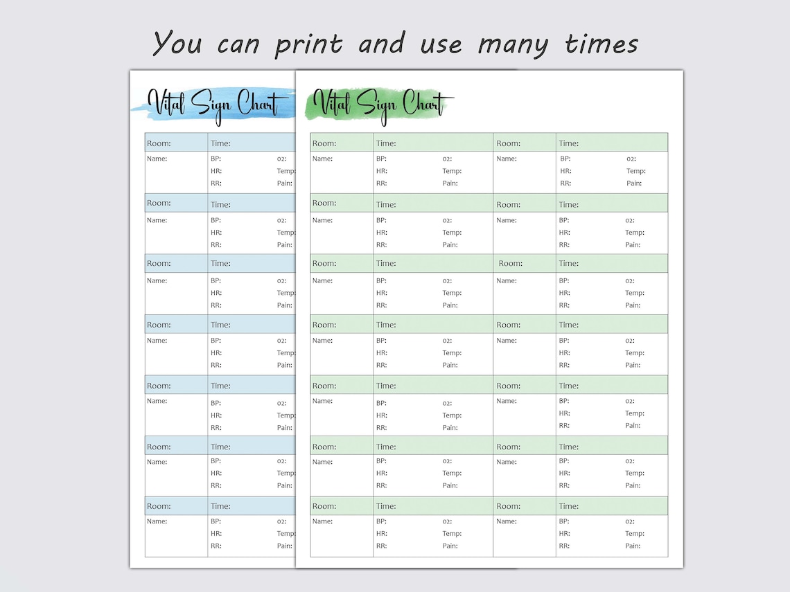 Printable Vital Sign Chart, Nursing Vitals Sheet (US Letter) (digital ...