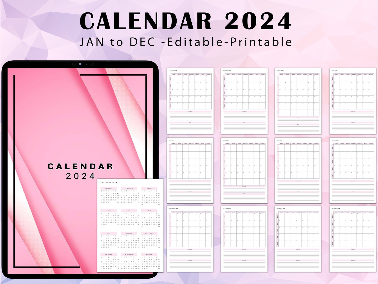 2024 Calendar and Important Dates Page Editable, 2024 Calendar Template ...