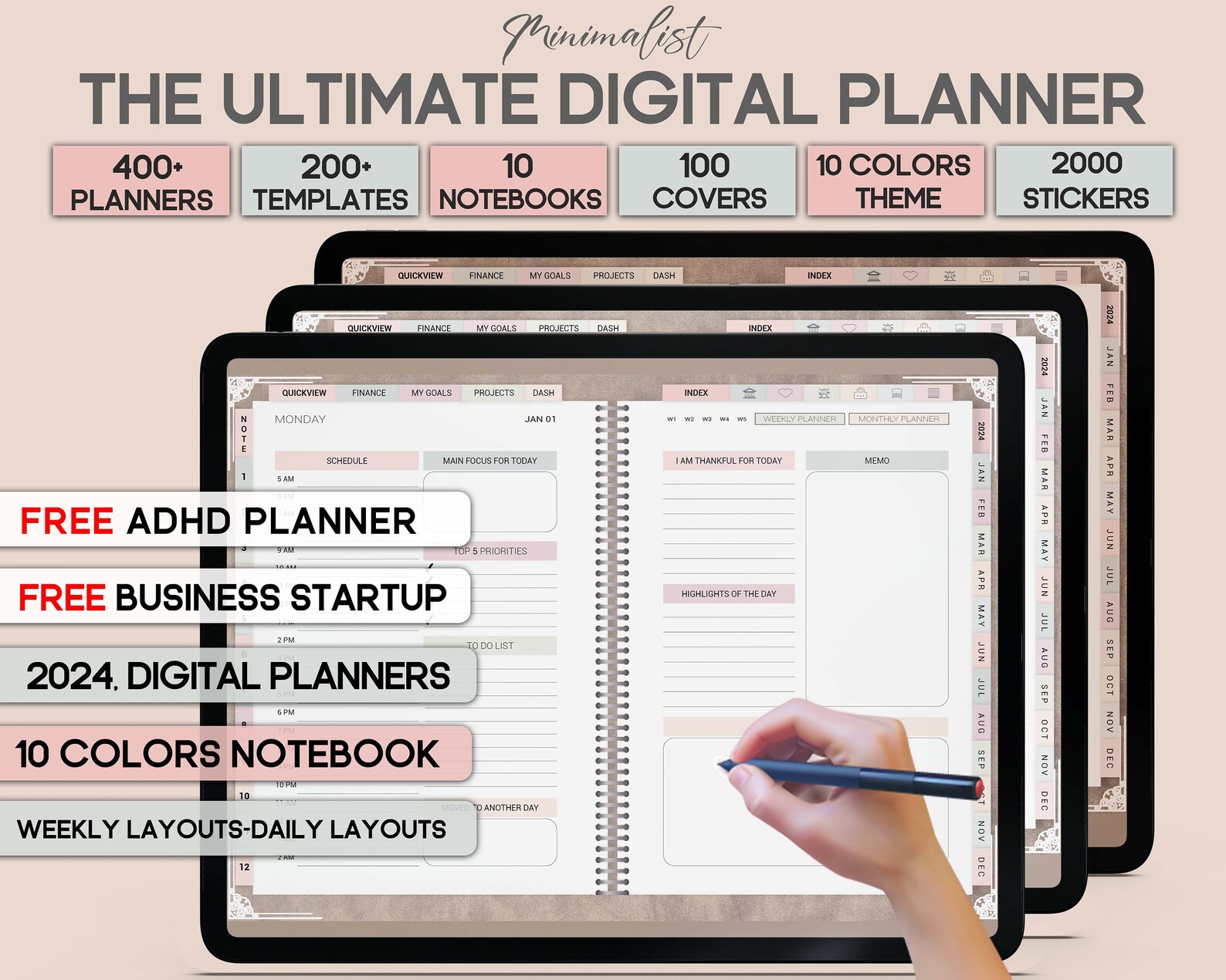 Digital Planner 2024 Minimalist, iPad Planner Android Planner, Ultimate ...