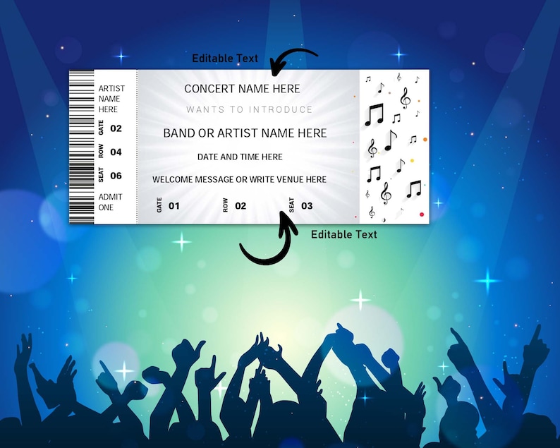 Editable Concert Ticket Template, Concert Ticket Gift, DIY Event Ticket ...