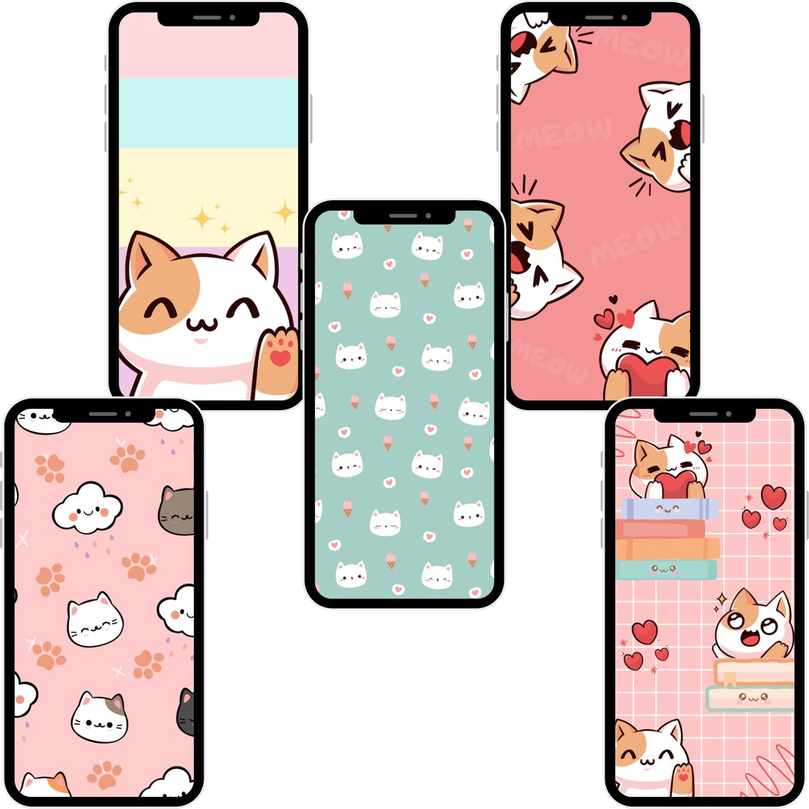Kawaii Cat Phone Wallpaper Kawaii Cat Phone Background - Etsy