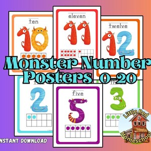 Monster Number Posters 0-20 | Fun Printable Counting Flashcards & Mini ...