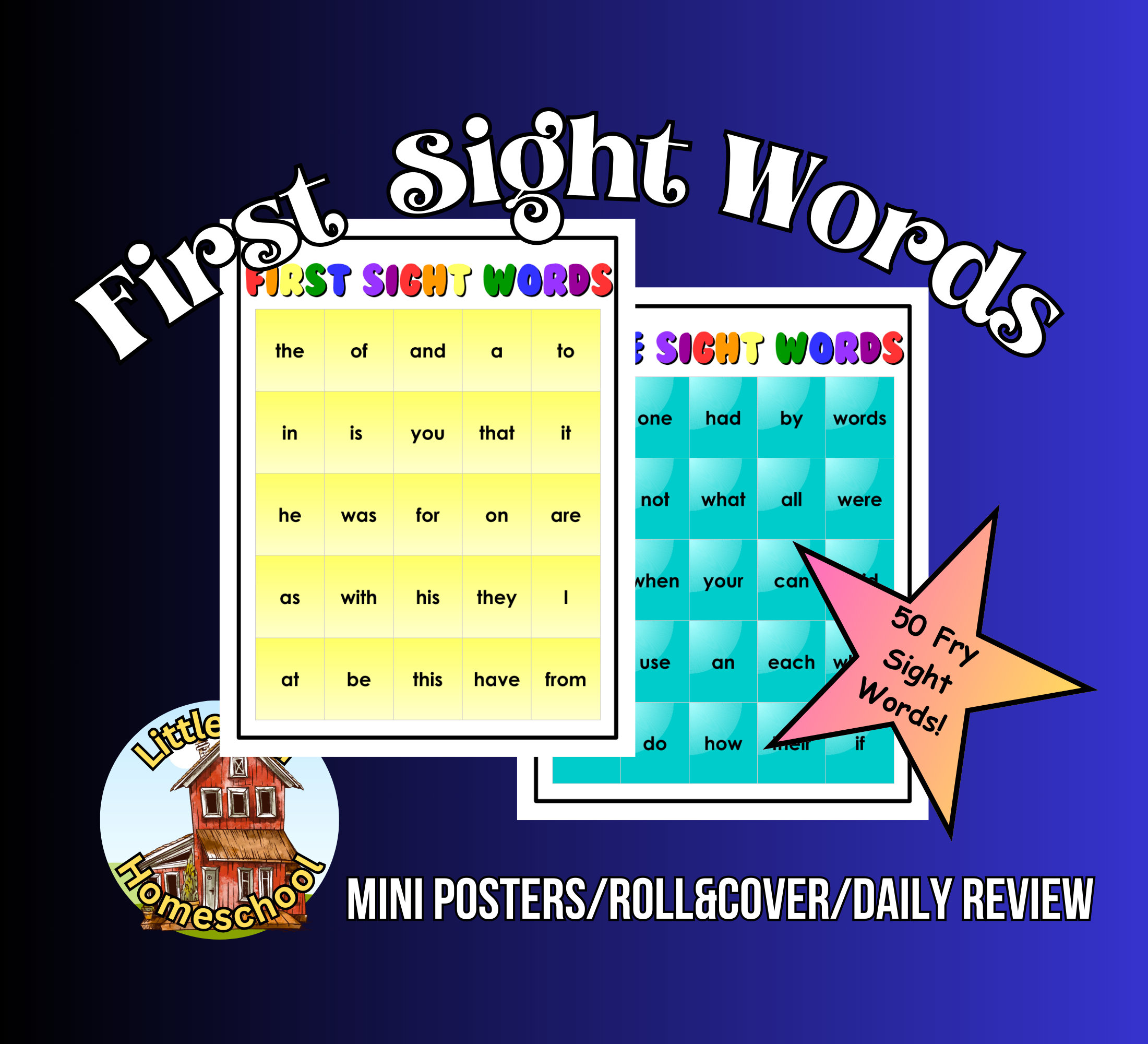 First 50 Fry Sight Words Posters & Games | Roll and Cover, Sticker ...