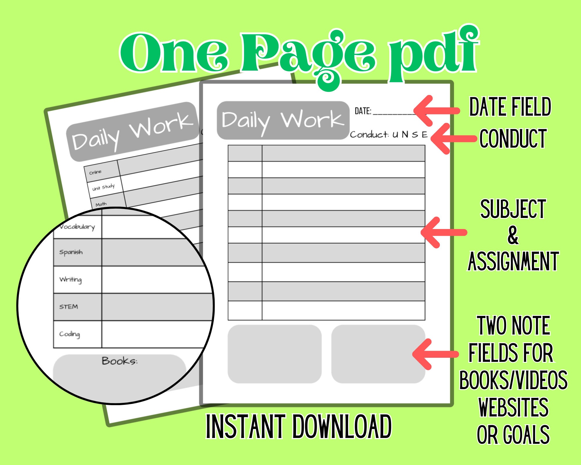 Editable Daily Work Homeschool Planner Sheet | Custom Subjects ...