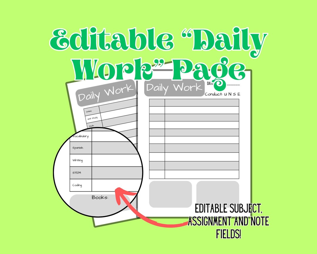 Daily Work printable pdf homeschool record keeping journal page for ...