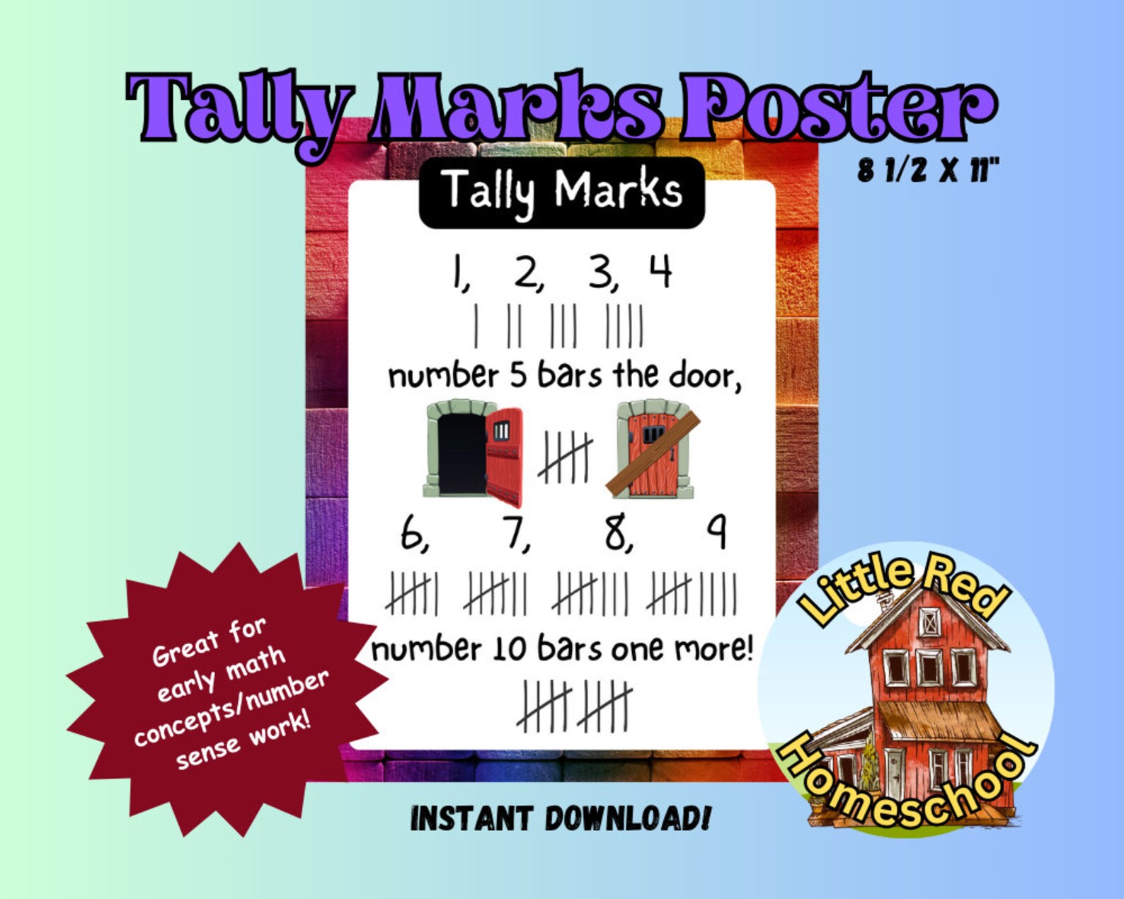 Tally Marks Math Poster | Early Math Skills Printable | Number Sense ...