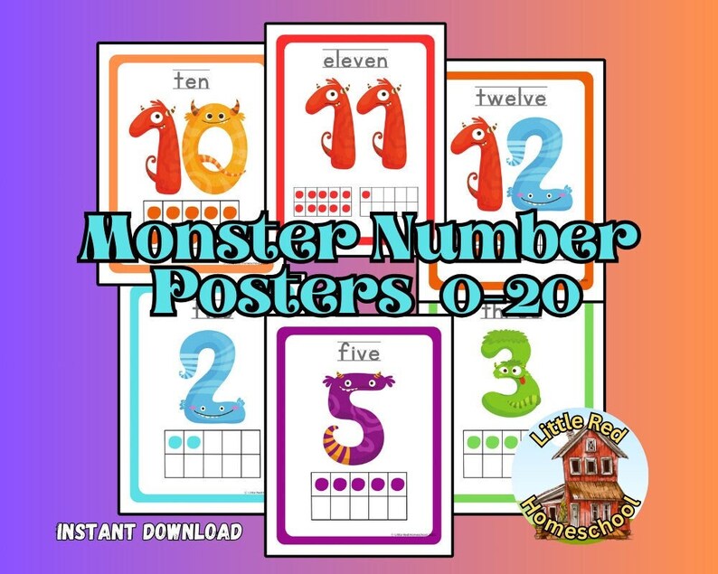Monster Number Posters 0-20 | Fun Printable Counting Flashcards & Mini ...