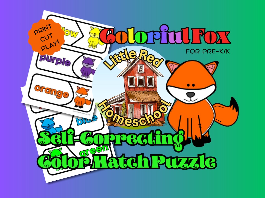Color Matching Puzzle Printable | Fox Color Word Game for Toddlers ...
