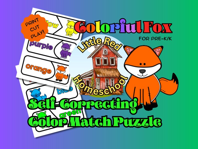Color Matching Puzzle Printable | Fox Color Word Game for Toddlers ...
