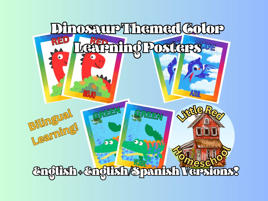 Dinosaur Themed Color Posters Bilingual English Spanish Learning ...