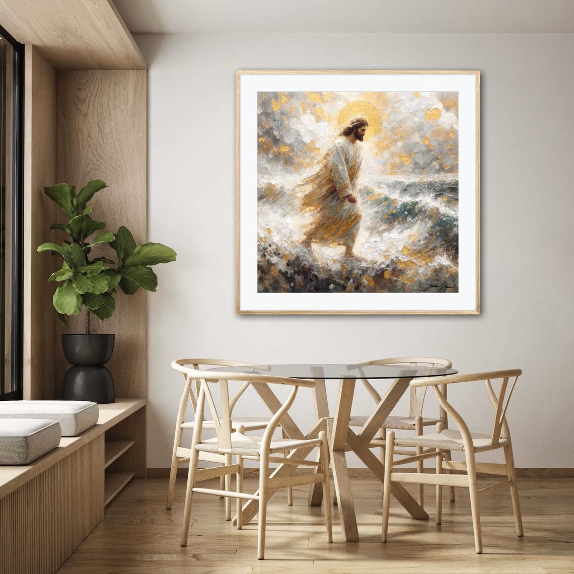Calm the Seas - Holy Gold Jesus Christ Walking on Water Art Story, Wall ...