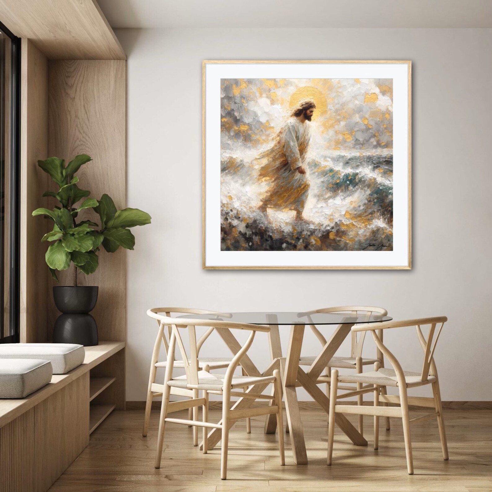 Calm the Seas Holy Gold Jesus Christ Walking on Water Art Story, Wall ...