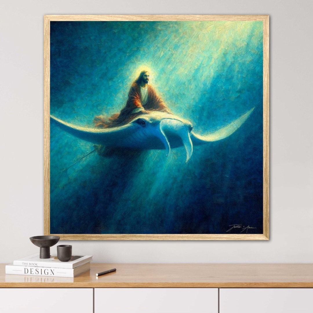 Jesus Christ on a Manta Ray - Divine Surf Celestial Sea Adventure Art ...