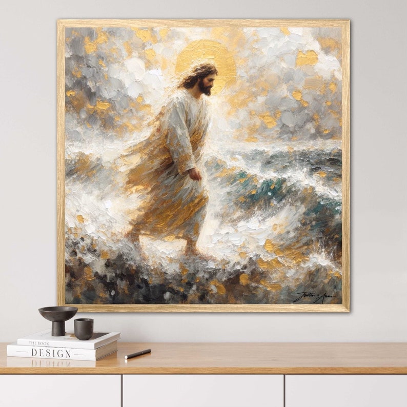 Calm the Seas - Holy Gold Jesus Christ Walking on Water Art Story, Wall ...