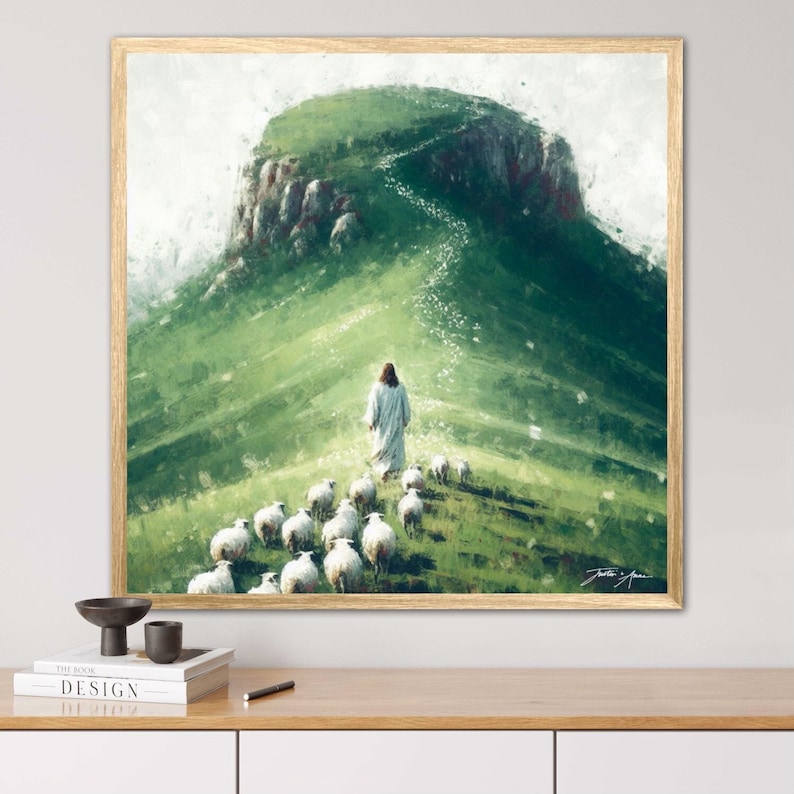 Sheep of His Fold - Green Hills and Jesus Christ Leading Sheep to ...