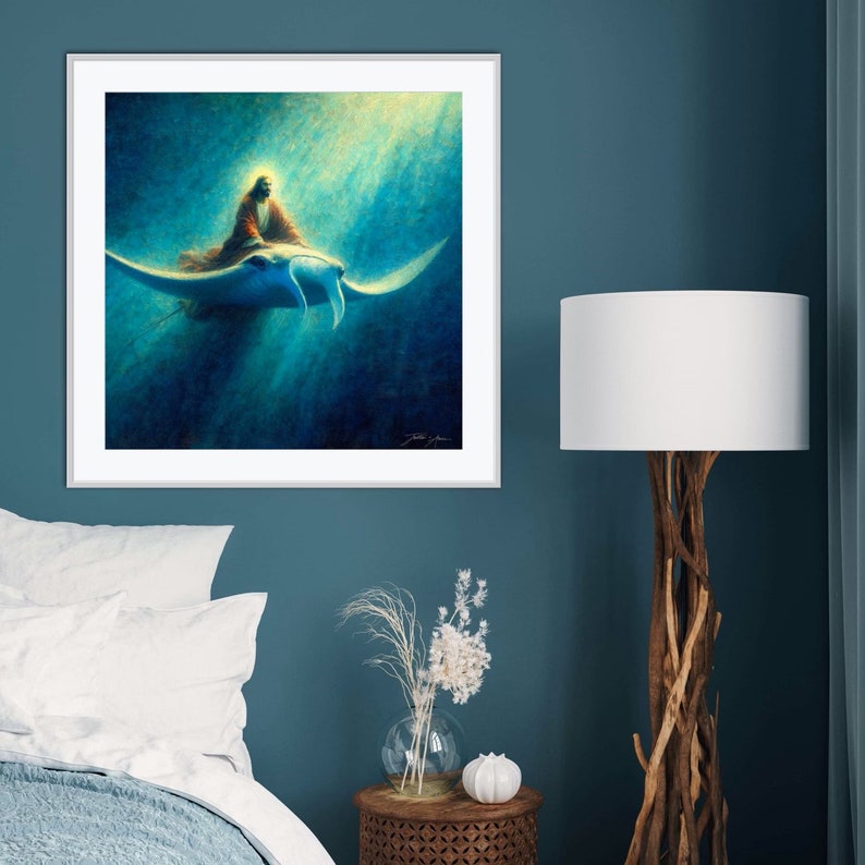 Jesus Christ on a Manta Ray - Divine Surf Celestial Sea Adventure Art ...