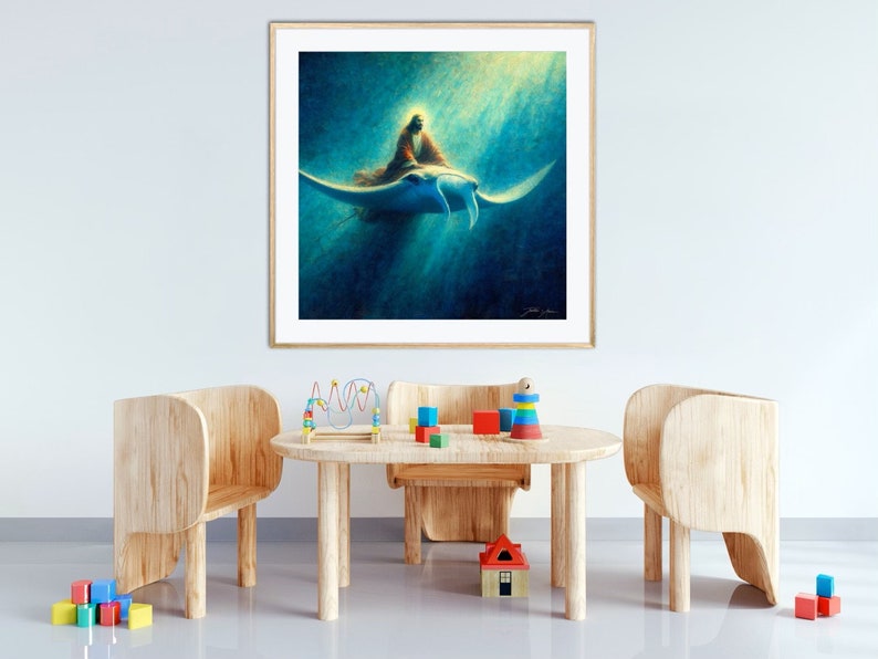 Jesus Christ on a Manta Ray - Divine Surf Celestial Sea Adventure Art ...