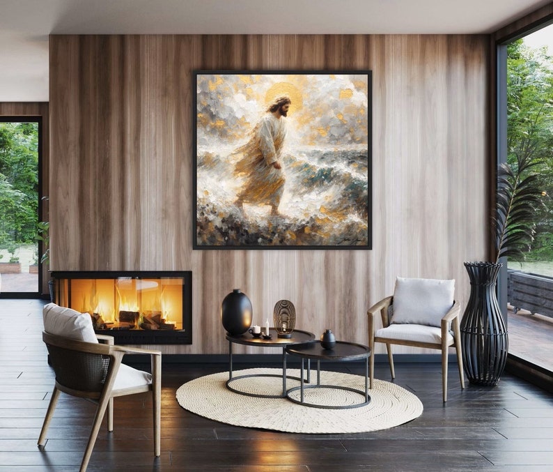 Calm the Seas - Holy Gold Jesus Christ Walking on Water Art Story, Wall ...