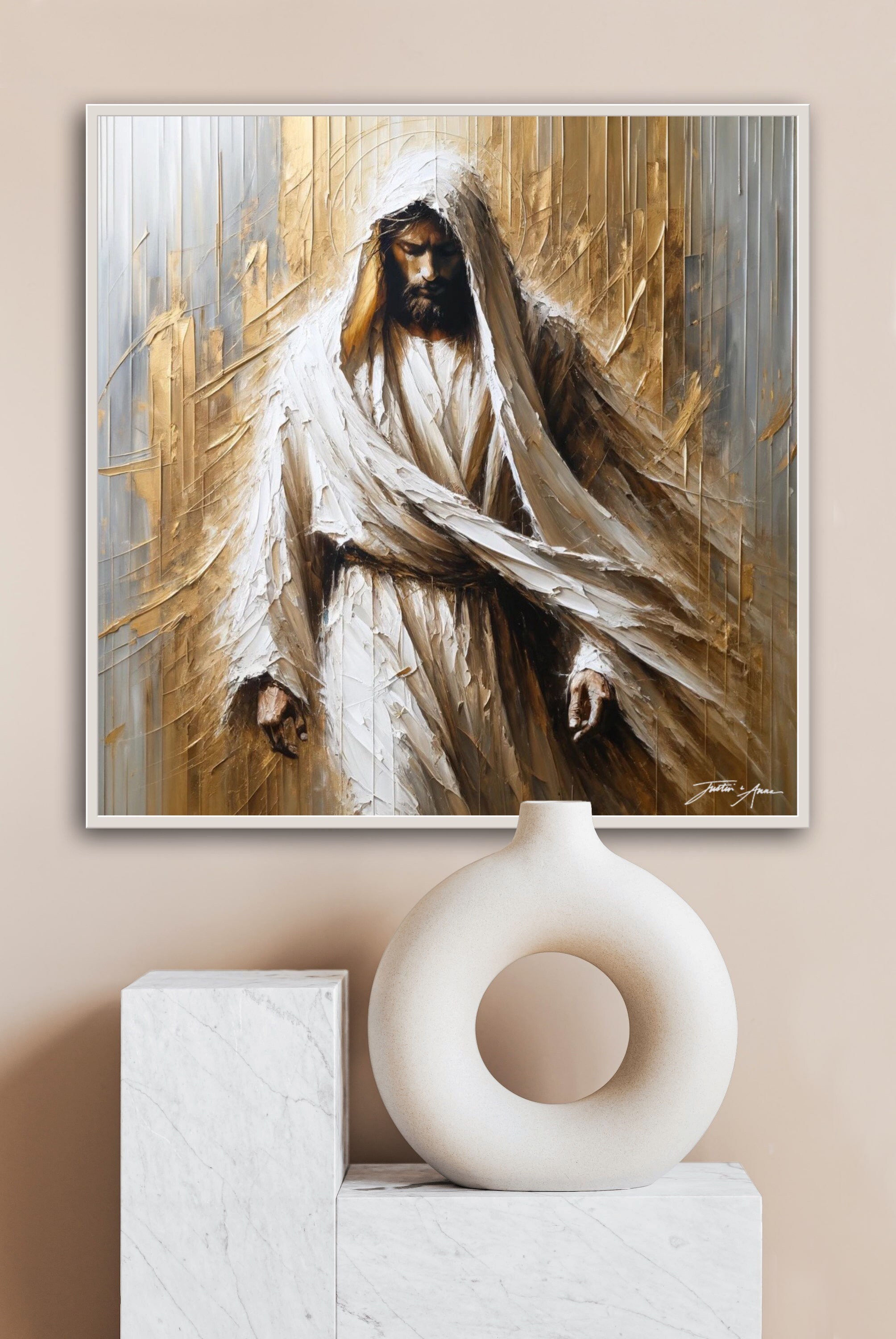Glorious Purpose Deep and Modern White Gold Impressionistic Jesus ...