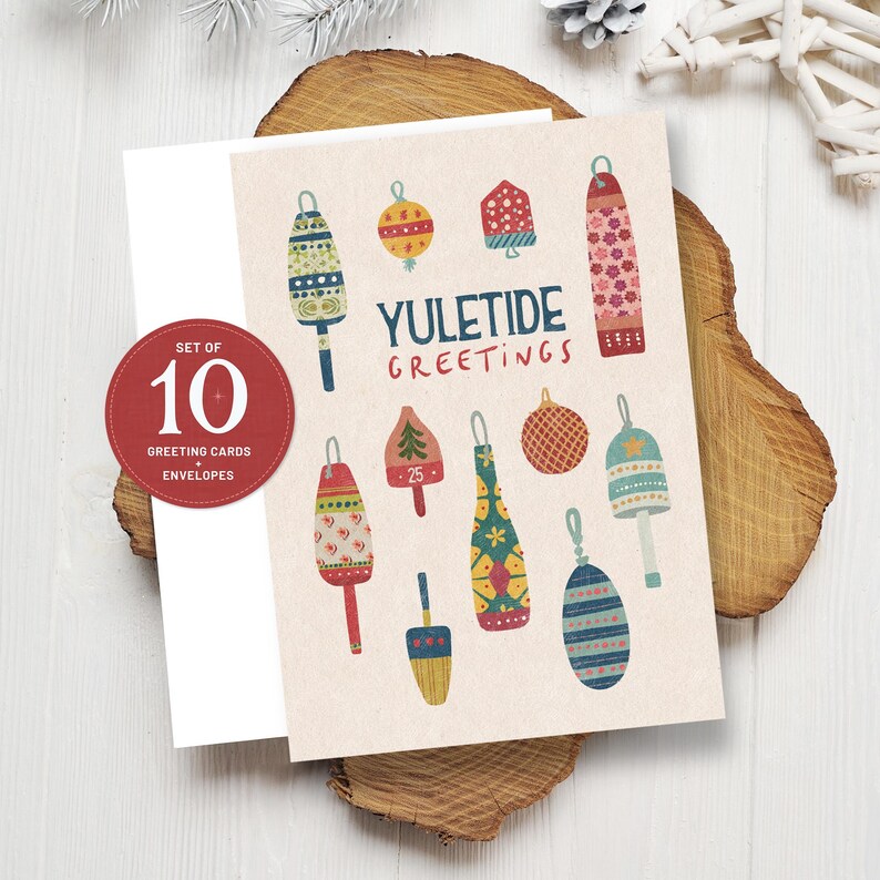 Yuletide Greetings Holiday Cards | Lobster Buoy | 10 Pack | Seaside ...