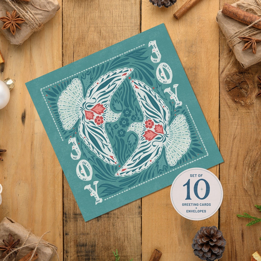 Two Turtle Doves Christmas Cards: Hand-illustrated Folk Art - Set of 10 ...