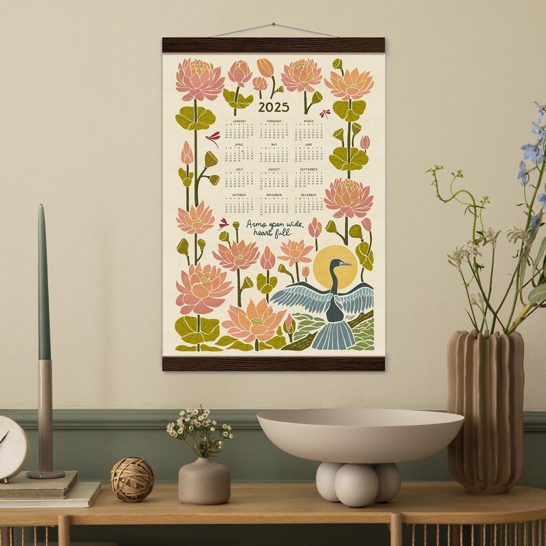 2025 Wall Calendar | Botanical Bouquet Wall Art | Lotus Flower Print ...