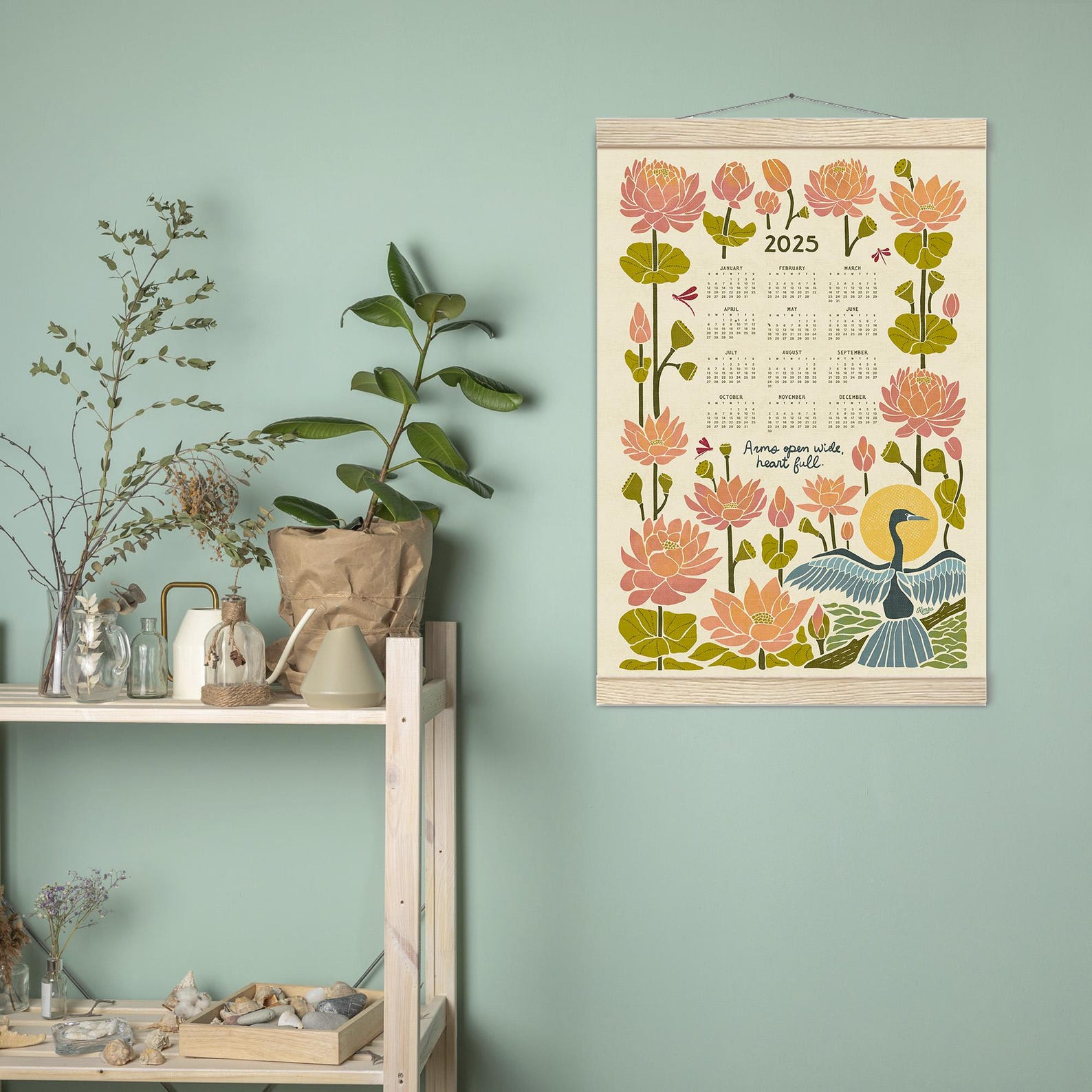 2025 Wall Calendar | Botanical Bouquet Wall Art | Lotus Flower Print ...