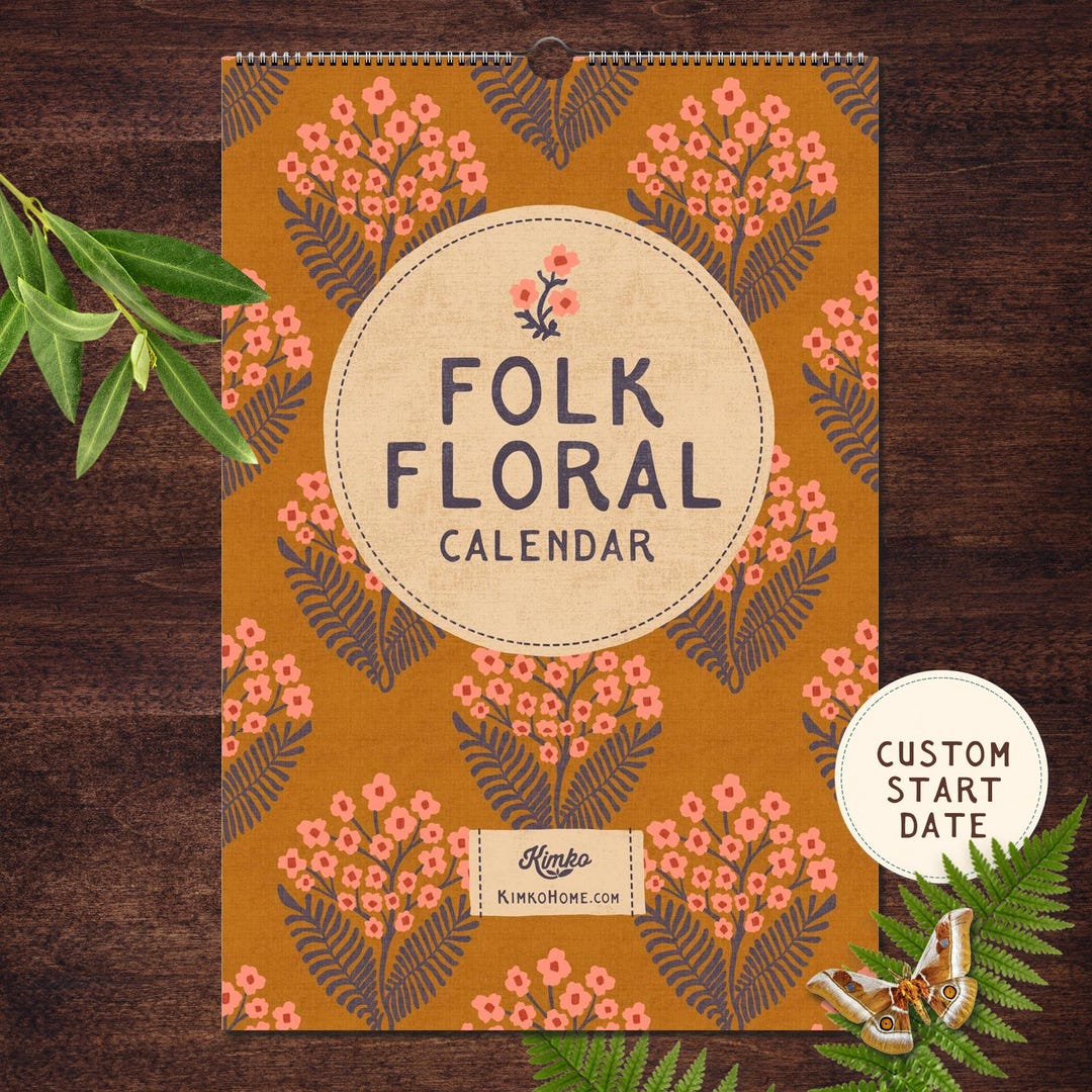 Folk Floral Perpetual Calendar: Cottagecore Botanical Wall Art - Etsy