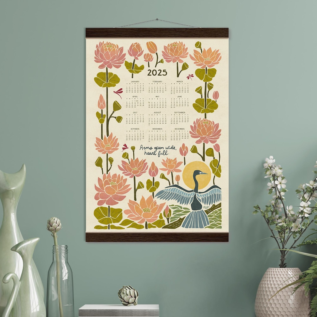 2025 Wall Calendar | Botanical Bouquet Wall Art | Lotus Flower Print ...