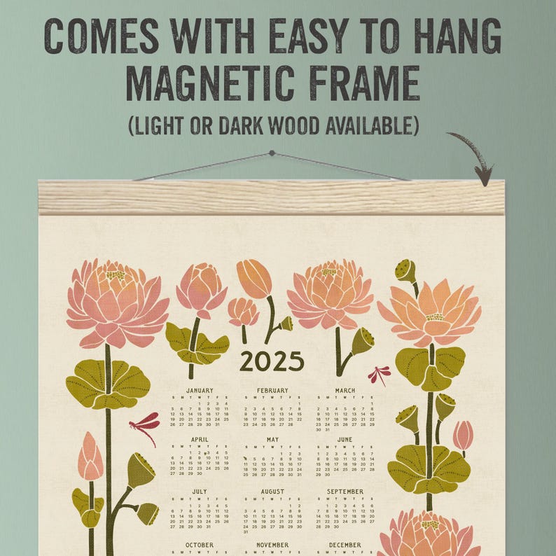 2025 Wall Calendar | Botanical Bouquet Wall Art | Lotus Flower Print ...