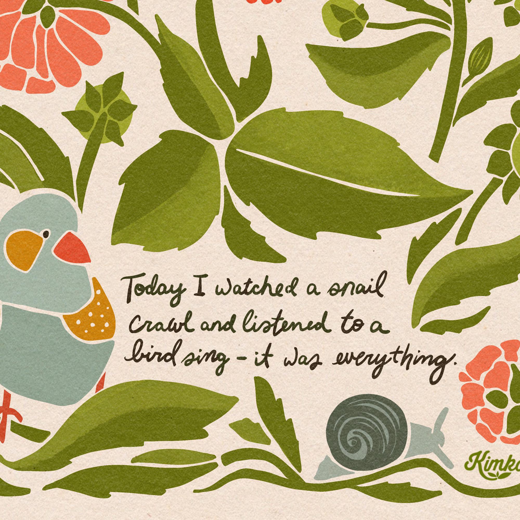 Bird and Snail Folk Art Print: Inspirational Garden Art - Etsy