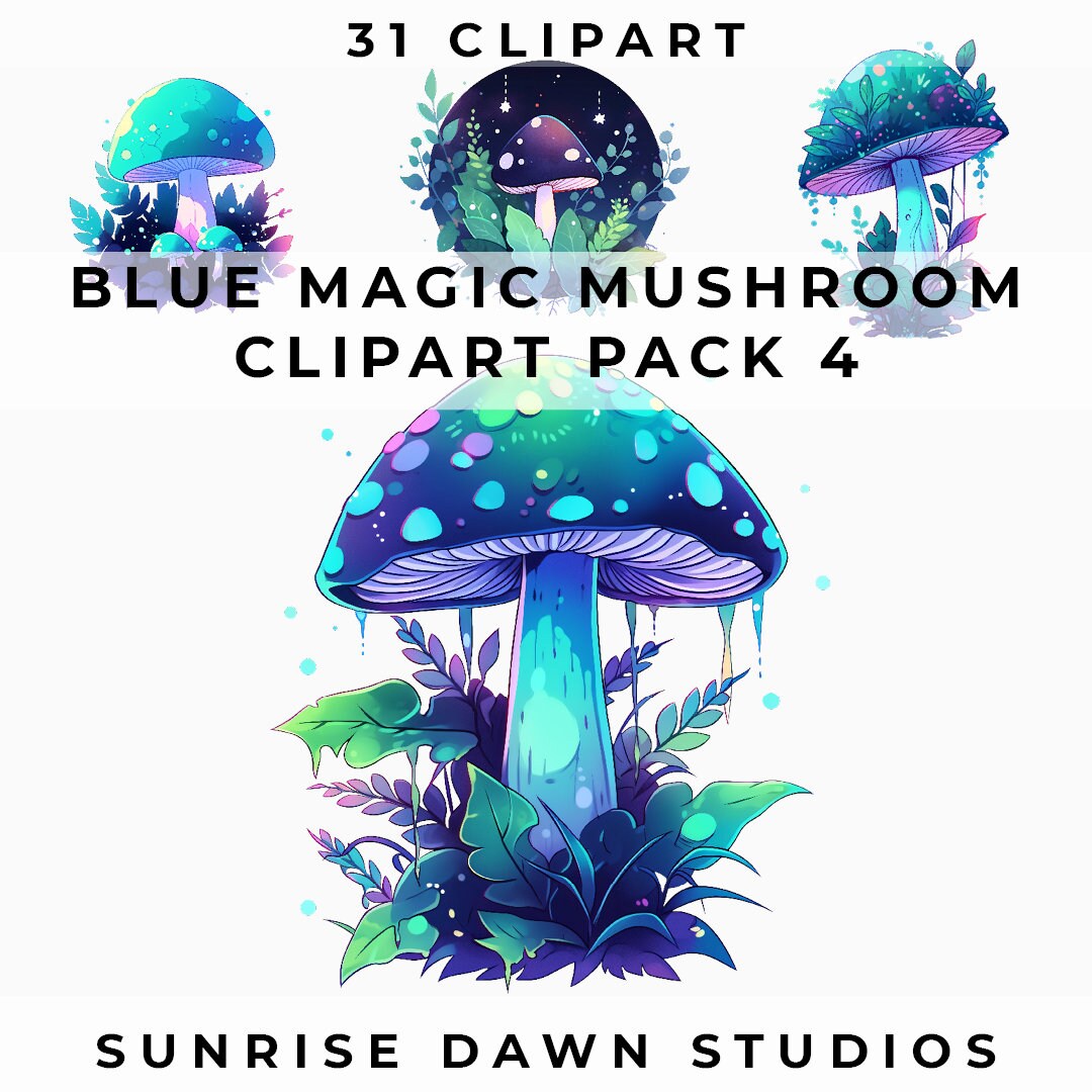 Blue Magic Mushroom Clipart Pack 4 Magical Mushroom, Fantasy Mushroom, Witch Fairy, High ...