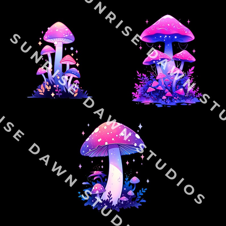 Purple Magic Mushroom Clipart Pack 4 Magical Mushroom, Fantasy Mushroom, Witch Fairy, High ...