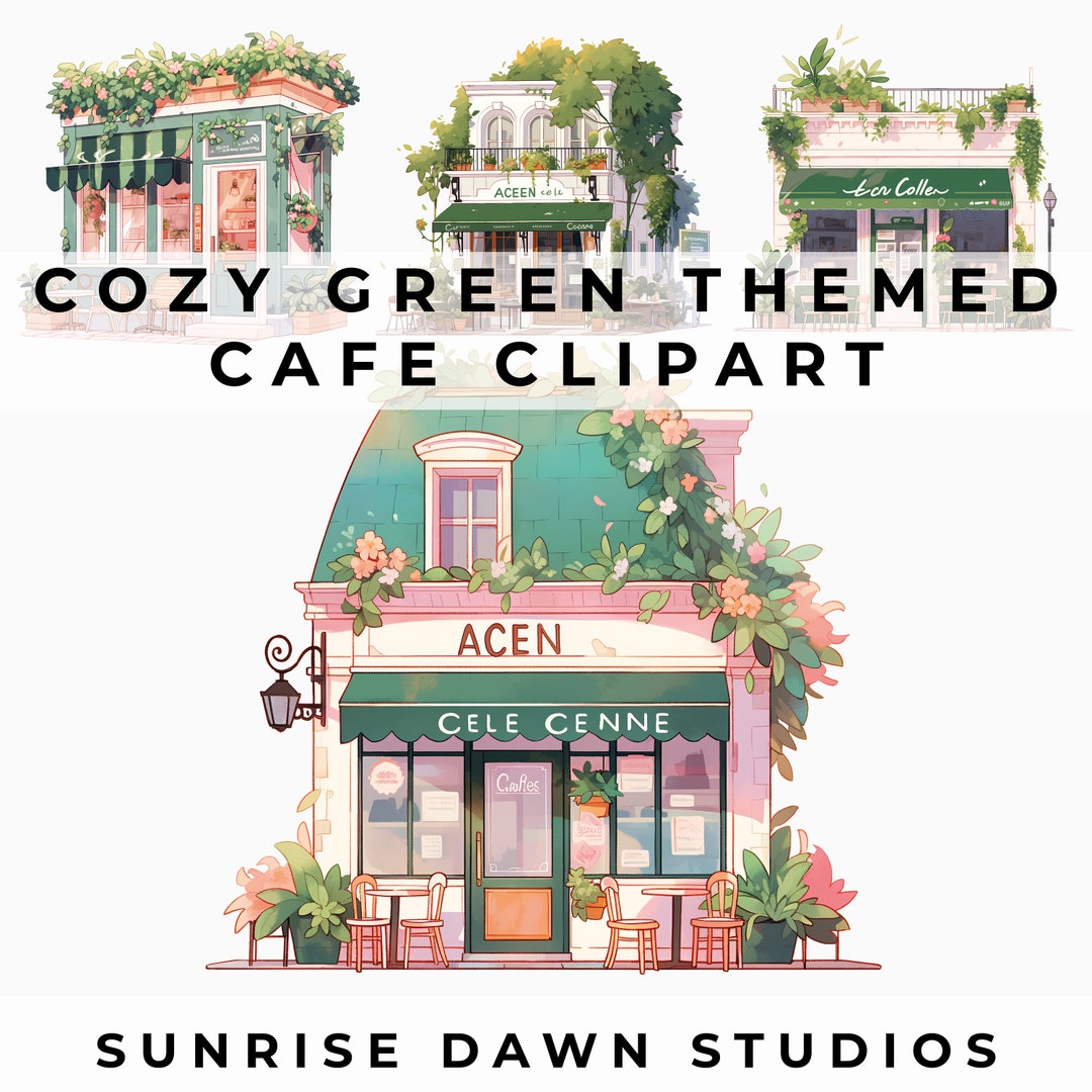 Imágenes Prediseñadas de Cozy Aesthetic Cafe temática verde: PNG de ...
