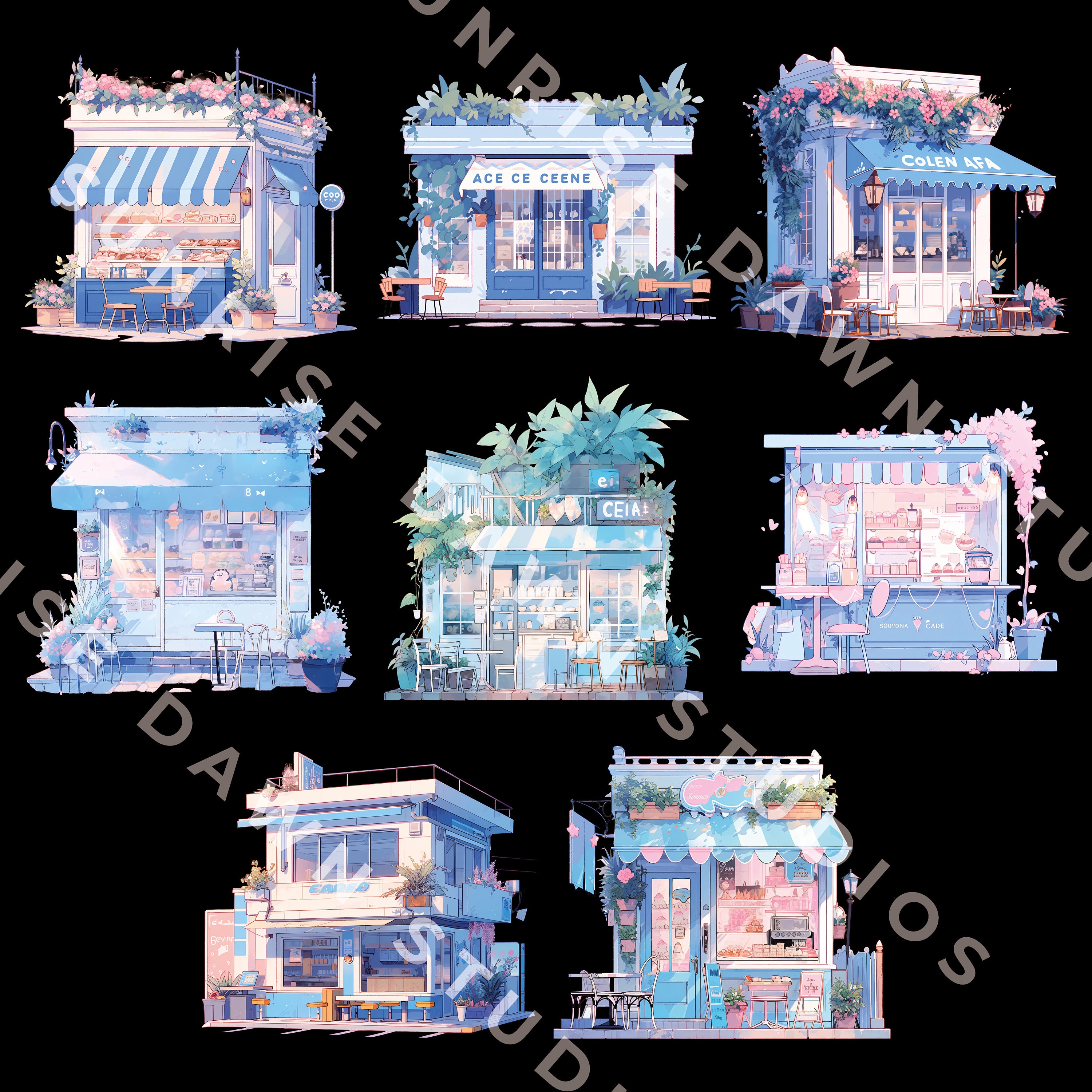 Cozy Aesthetic Cafe blue Themed Clipart High-resolution - Etsy