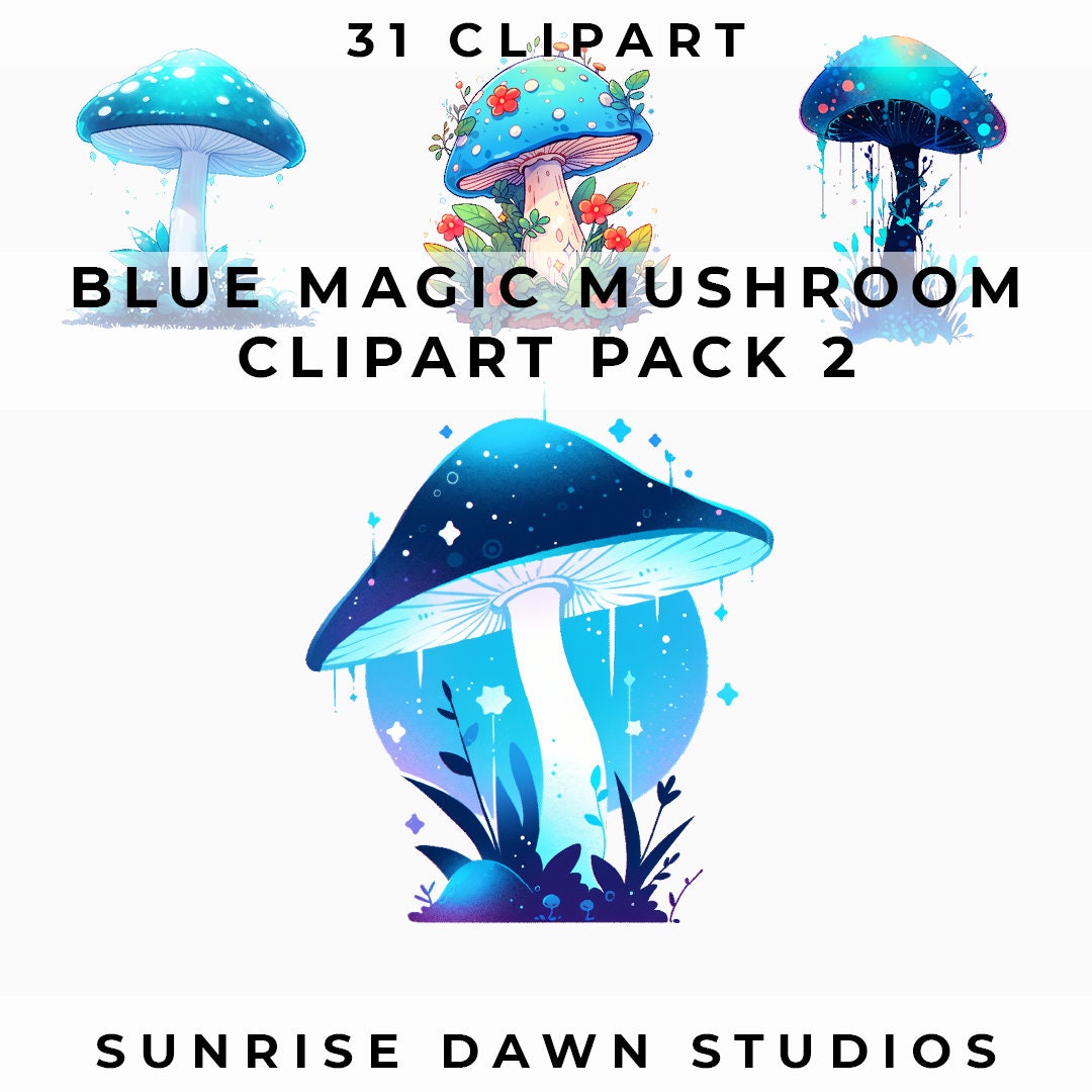 Blue Magic Mushroom Clipart Pack 2 Magical Mushroom, Fantasy Mushroom ...